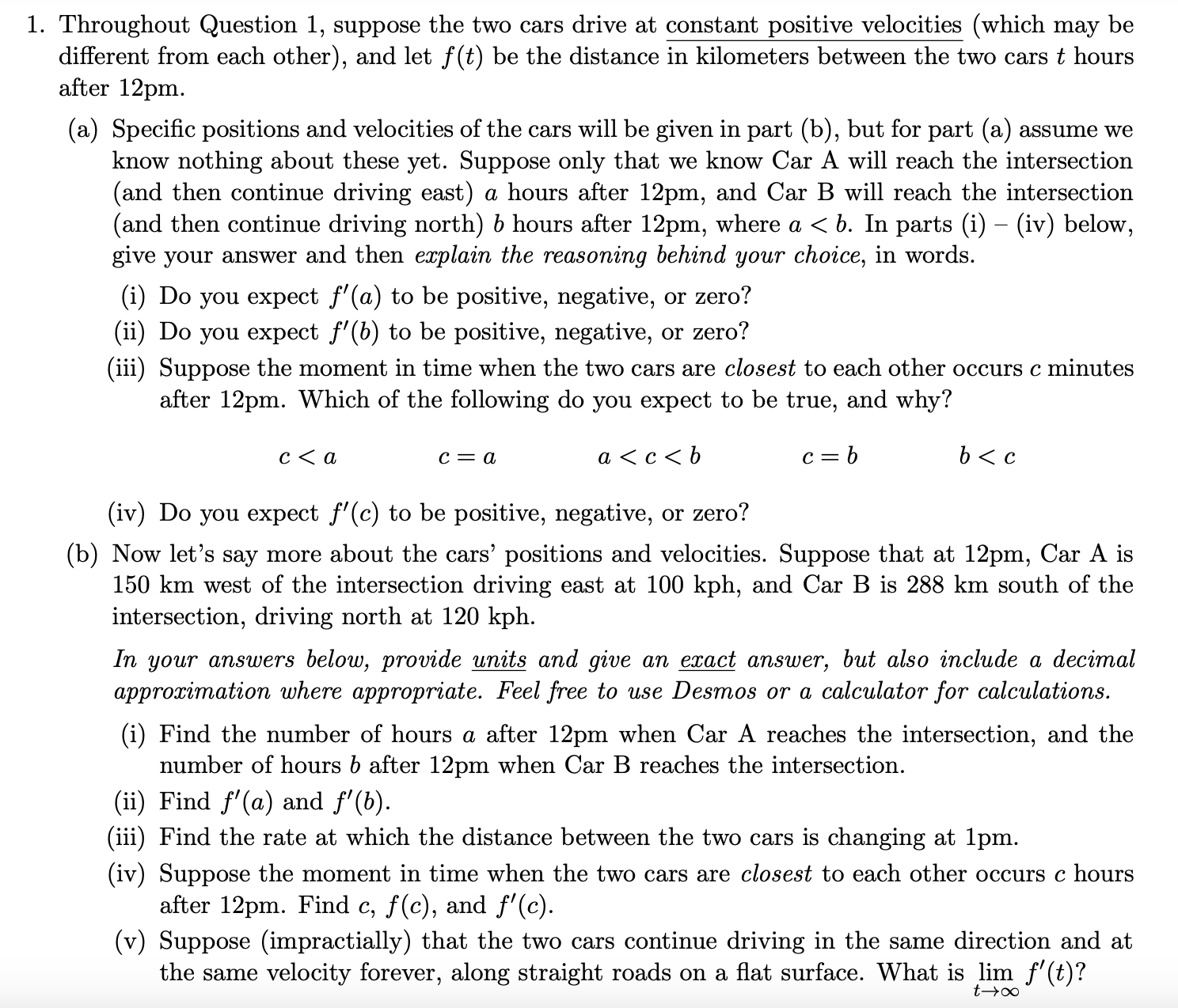 Solved Throughout Question 1, ﻿suppose the two cars drive at | Chegg.com