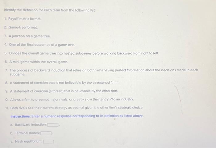 Solved Identify the definition for each term from the | Chegg.com