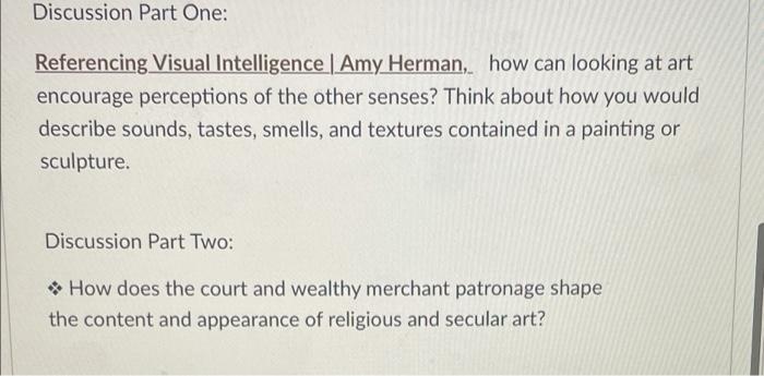 Solved Discussion Part One: Referencing Visual Intelligence | Chegg.com