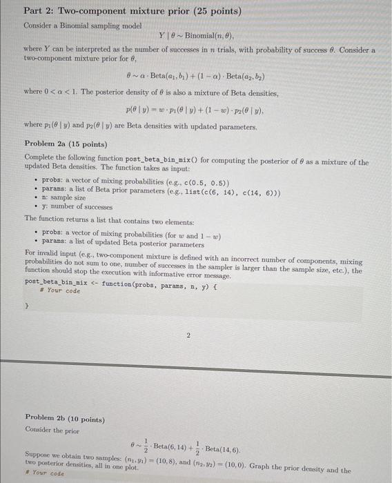 Solved Part 2: Two-component mixture prior (25 points) | Chegg.com