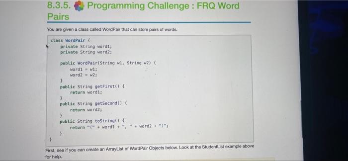 Solved 8.3.5. Programming Challenge : FRQ Word Pairs You are | Chegg.com