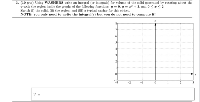 Solved 3. (10 pts) Using WASHERS write an integral (or | Chegg.com