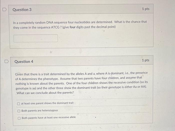 Solved In a completely random DNA sequence four nucleotides | Chegg.com