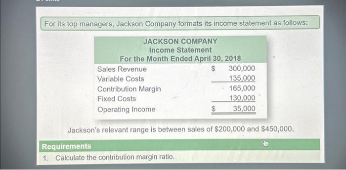 Solved For its top managers, Jackson Company formats its | Chegg.com