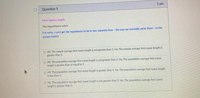 Solved A hypothesis test for the average first name length | Chegg.com