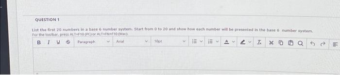Solved QUESTION 1 List the first 20 numbers in a base 6 | Chegg.com