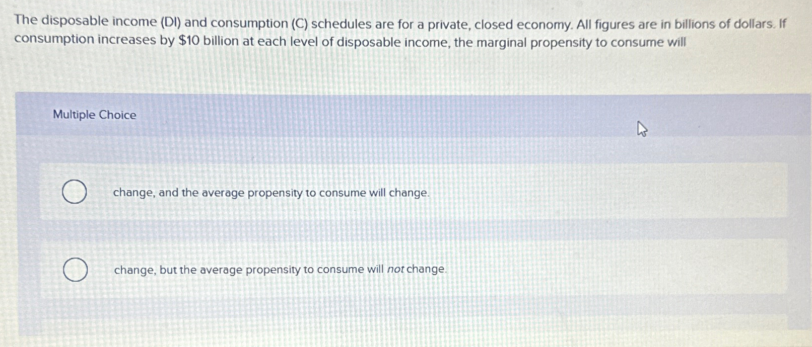 Solved The disposable income (DI) ﻿and consumption (C) | Chegg.com