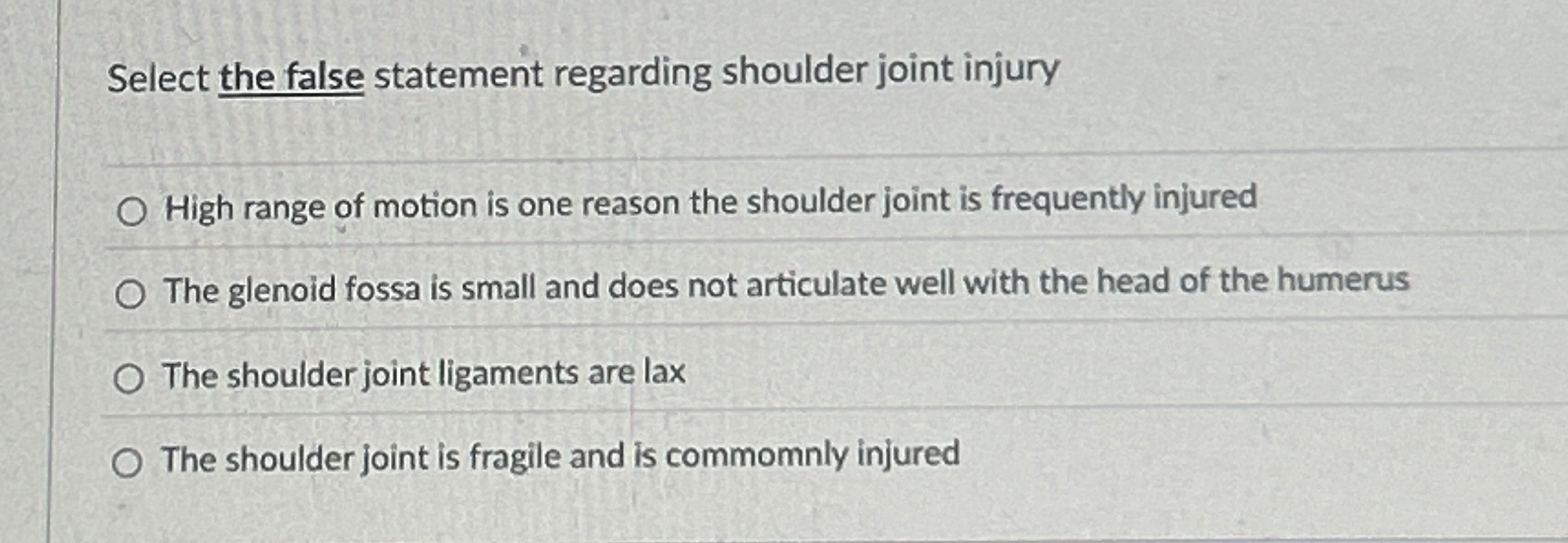 Solved Select the false statement regarding shoulder joint | Chegg.com