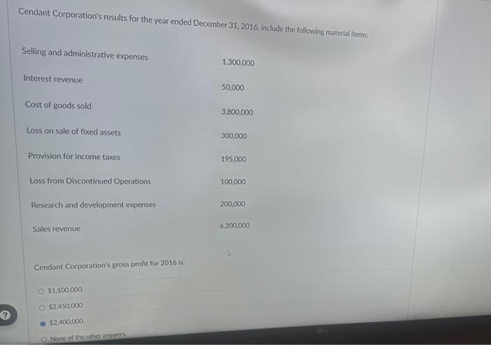 Solved Cendant Corporation's results for the year ended | Chegg.com