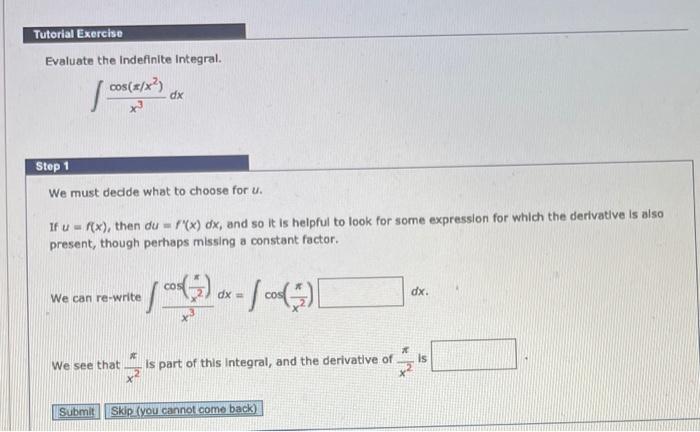 Solved Tutorial Exercise Evaluate the Indefinite Integral. | Chegg.com