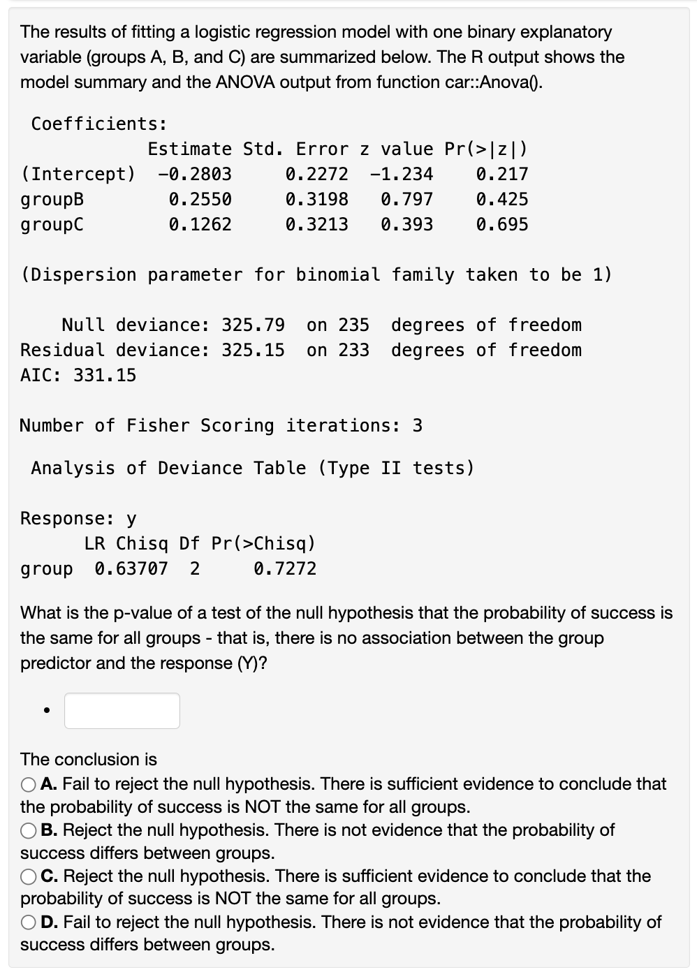 Solved The results of fitting a logistic regression model | Chegg.com