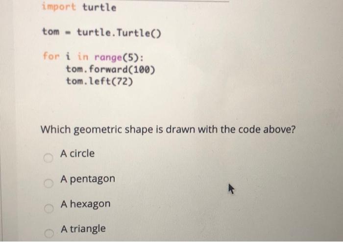 Solved import turtle tom - turtle. Turtle() for i in | Chegg.com