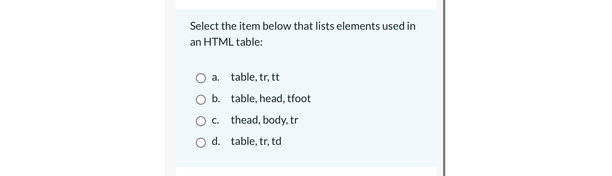 Solved Select the item below that lists elements used in an | Chegg.com