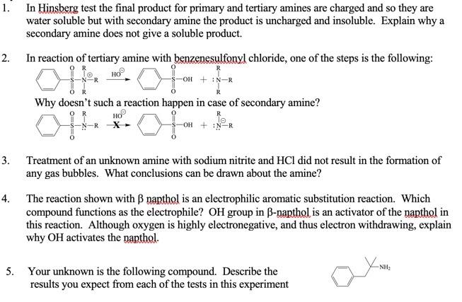 Solved 1. In Hinsberg test the final product for primary and | Chegg.com