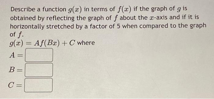 Solved Describe a function g(x) in terms of f(x) if the | Chegg.com