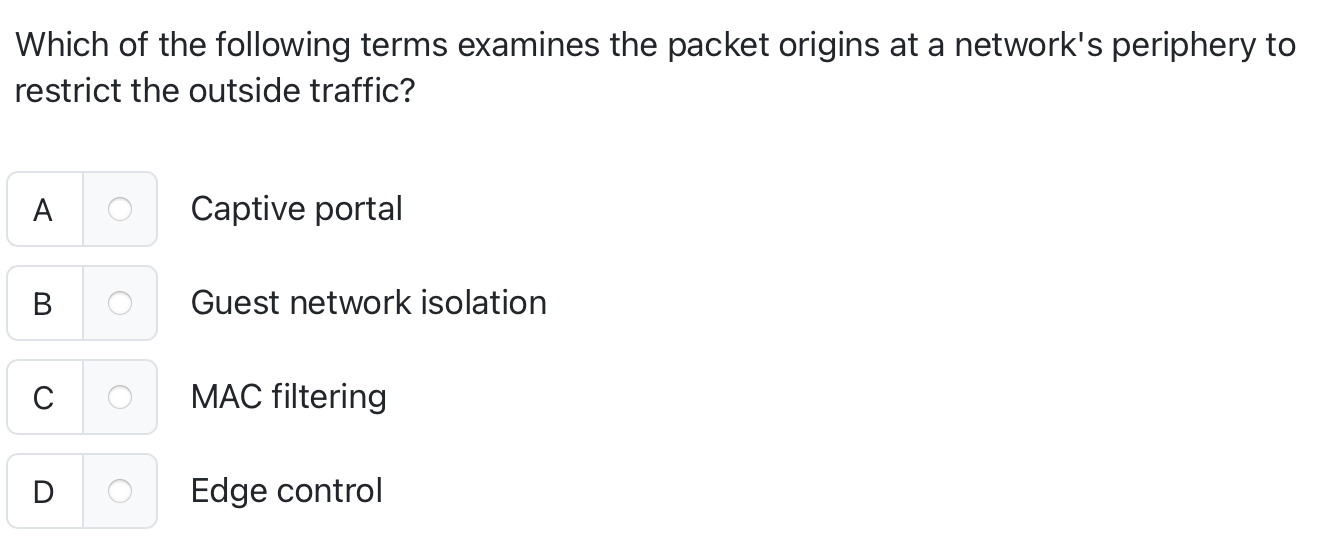Solved Which of the following terms examines the packet | Chegg.com
