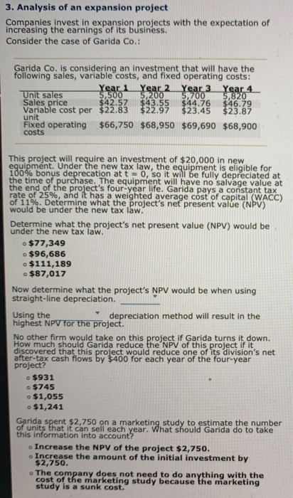 Solved 3. Analysis of an expansion project Companies invest | Chegg.com
