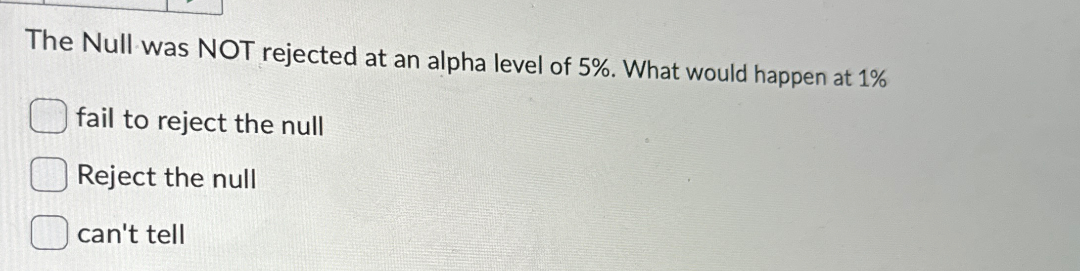 Solved The Null was NOT rejected at an alpha level of 5%. | Chegg.com