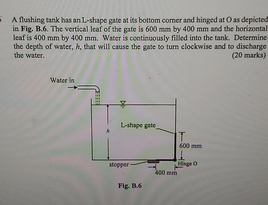 Solved A flushing tank has an L-shape gate at its bottom | Chegg.com