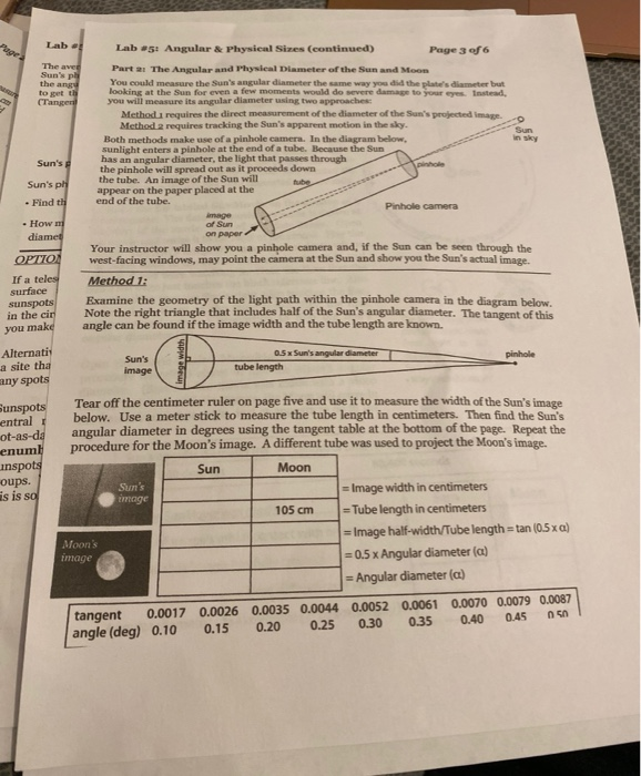 Solved Page Lab Lab #5: Angular & Physical Sizes (continued) | Chegg.com