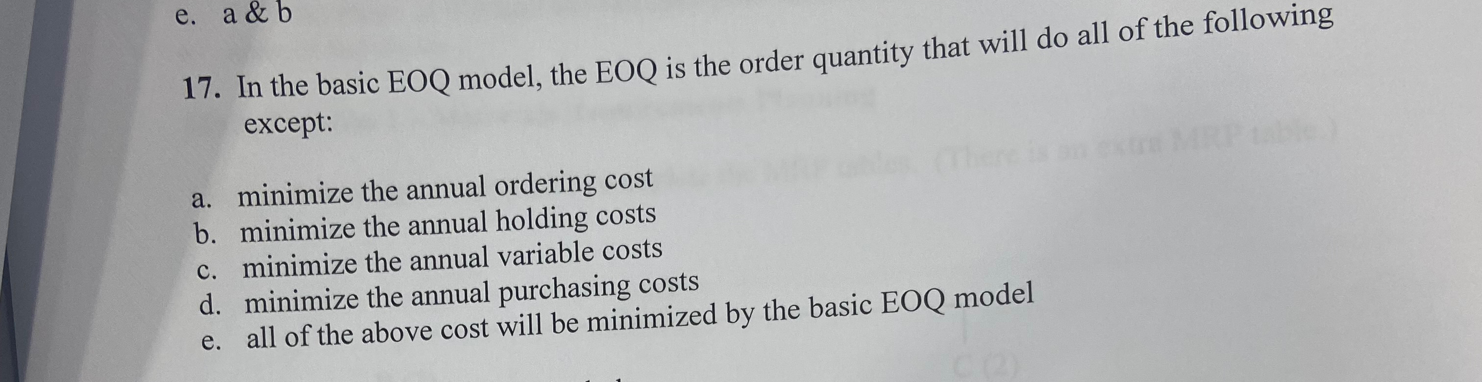 Solved e. a&b17. ﻿In the basic EOQ model, the EOQ is the | Chegg.com