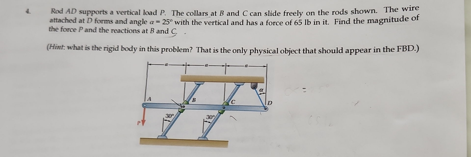 Solved Rod AD ﻿supports a vertical load P. ﻿The collars at B | Chegg.com