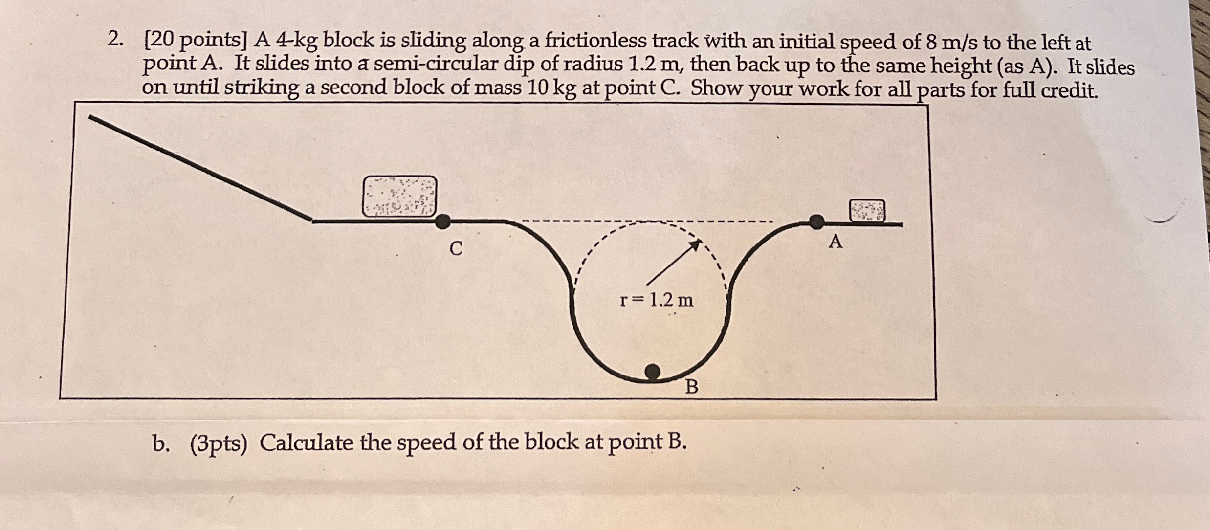 Solved [20 ﻿points] ﻿A 4-kg ﻿block is sliding along a | Chegg.com