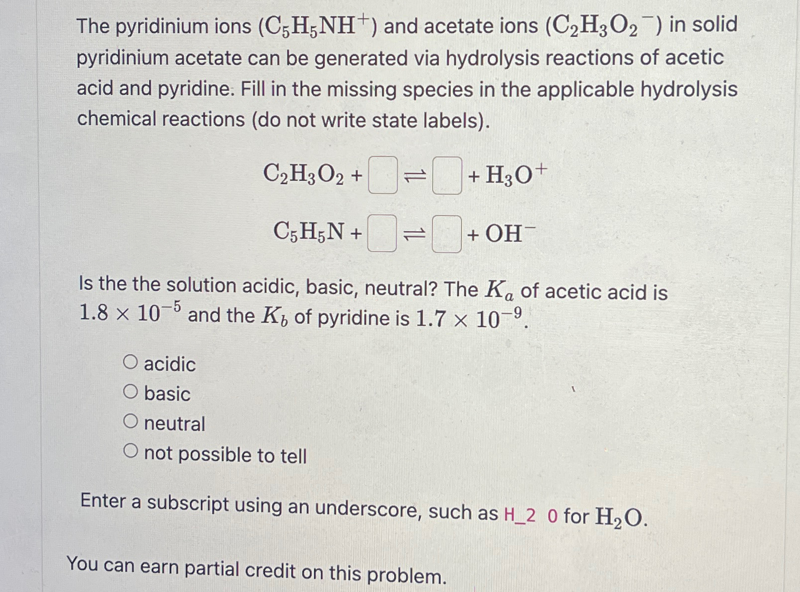 Solved The pyridinium ions (C5H5NH+)and acetate ions | Chegg.com