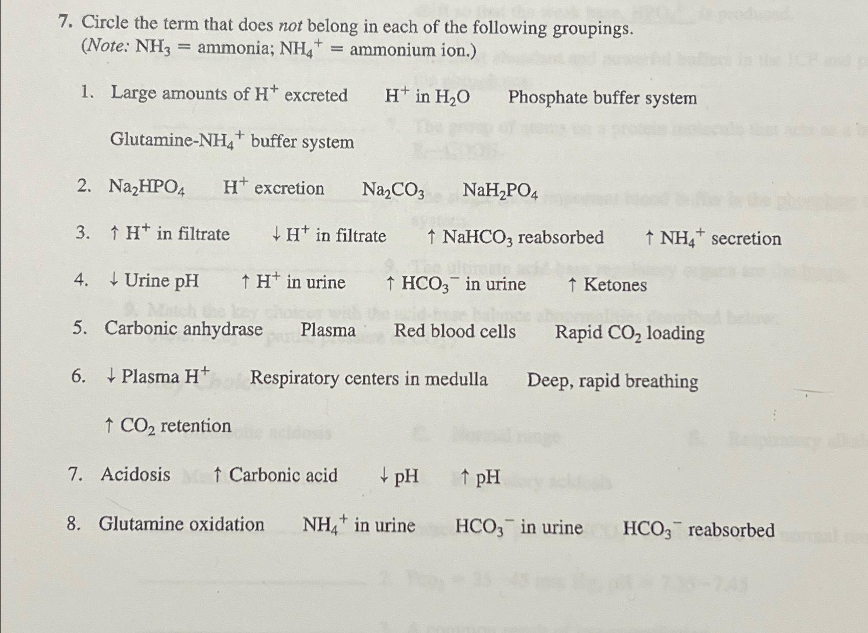Solved Circle the term that does not belong in each of the | Chegg.com