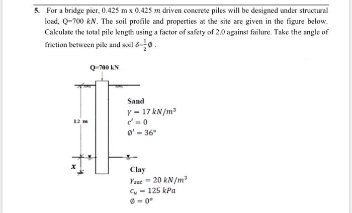 Solved 5. For a bridge pier, 0.425 mx 0.425 m driven | Chegg.com