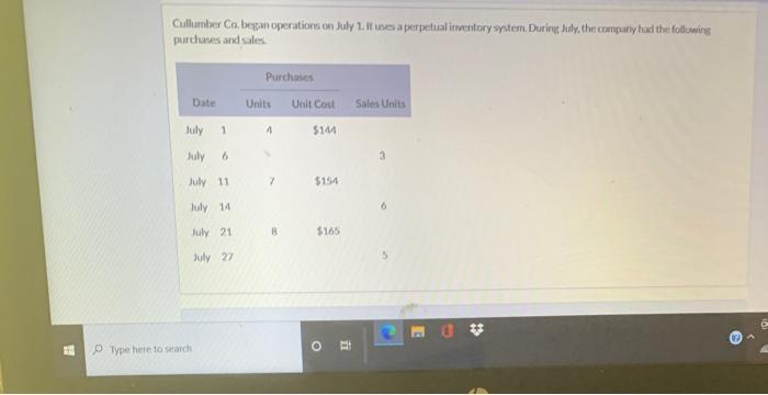 Solved Cullumber Co. began operations on July 1. It was a | Chegg.com