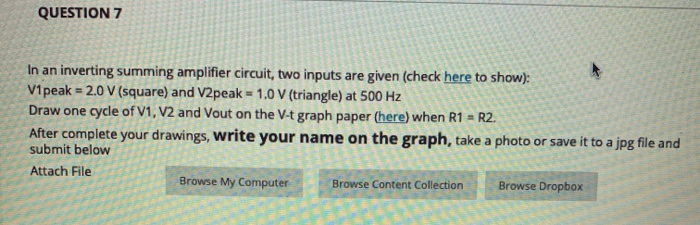 Solved QUESTION 7 In an inverting summing amplifier circuit, | Chegg.com