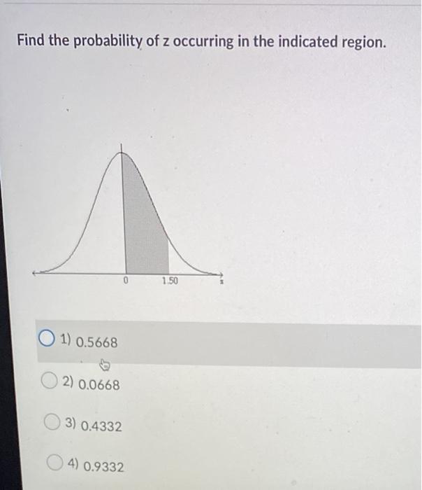 Solved Find the probability of z occurring in the indicated | Chegg.com