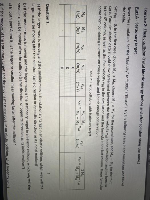 Exercise 1: Completely inelastic collision (A and B | Chegg.com