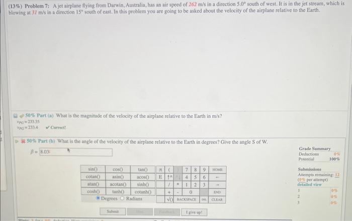 Solved (13\%) Problem 7: A jet airplane flying from Darwin, | Chegg.com