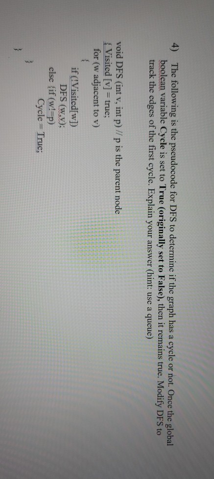 Solved 4 The Following Is The Pseudocode For Dfs To