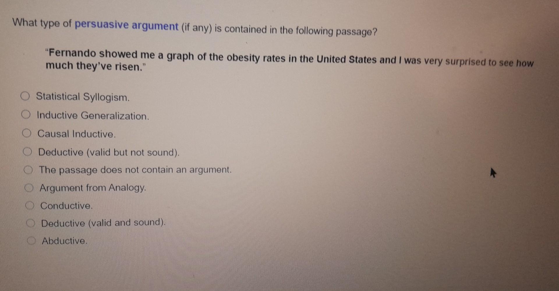 What type of persuasive argument (if any) is | Chegg.com
