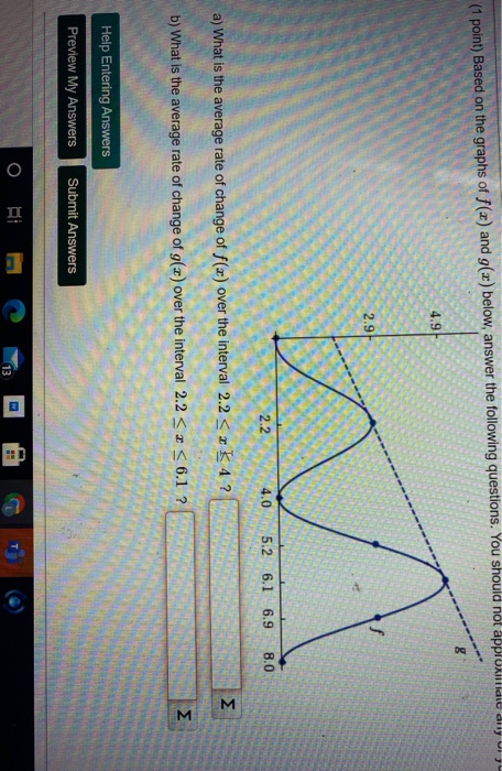 Solved (1 point) Based on the graphs of f(I) and g(x) below, | Chegg.com