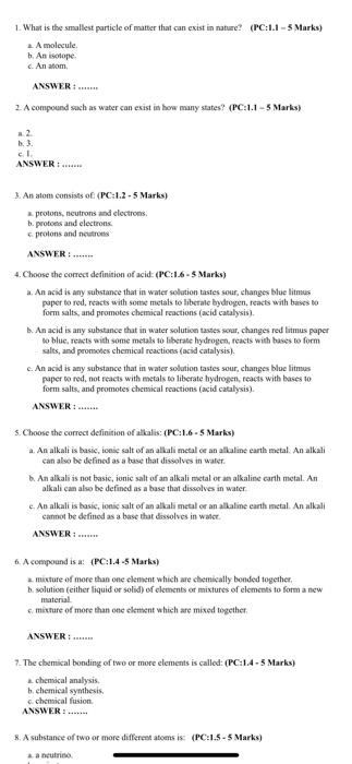 Solved 1. What is the smallest particle of matter that can | Chegg.com