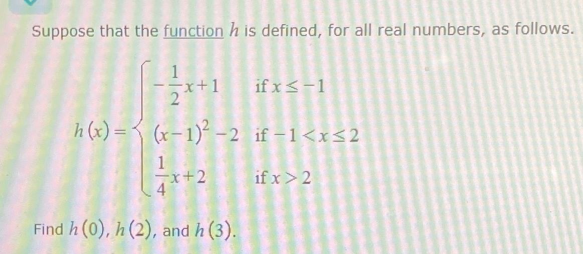Solved Suppose that the function h ﻿is defined, for all real | Chegg.com
