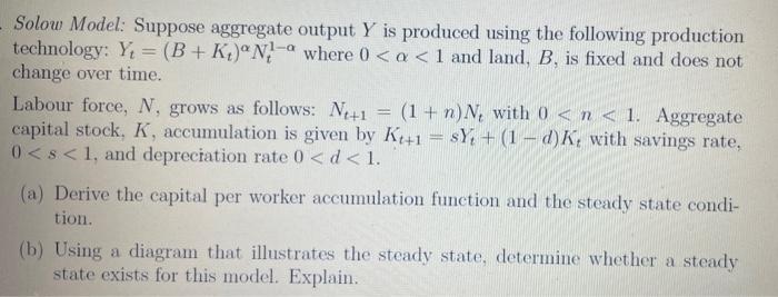 Solved Solow Model: Suppose aggregate output Y is produced | Chegg.com