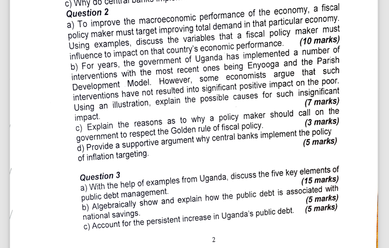 Solved Question 2a) ﻿To improve the macroeconomic | Chegg.com