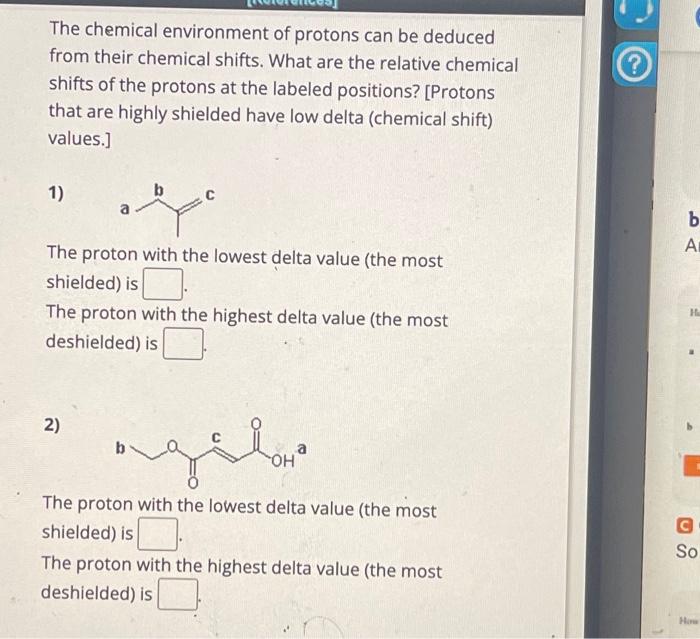 Solved The chemical environment of protons can be deduced | Chegg.com