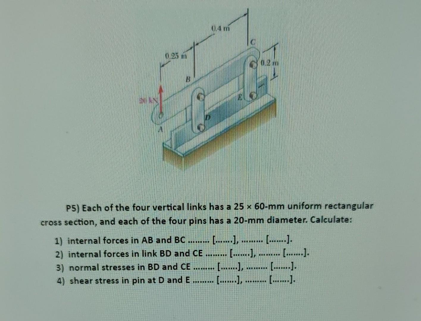Solved P5) Each of the four vertical links has a \\( 25 | Chegg.com