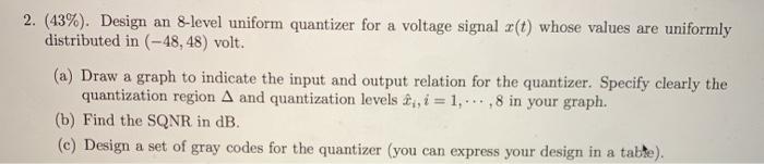 Solved 2. (43%). Design an 8-level uniform quantizer for a | Chegg.com
