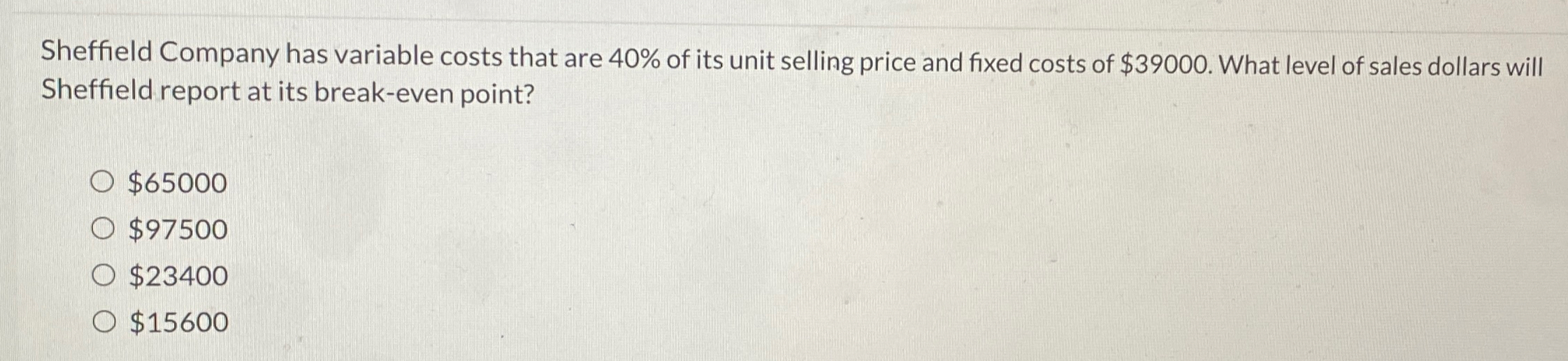 Sheffield Company has variable costs that are 40% ﻿of | Chegg.com