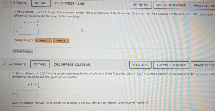 Solved In this problem, y=1/(1+c1e−x) is a one-parameter | Chegg.com