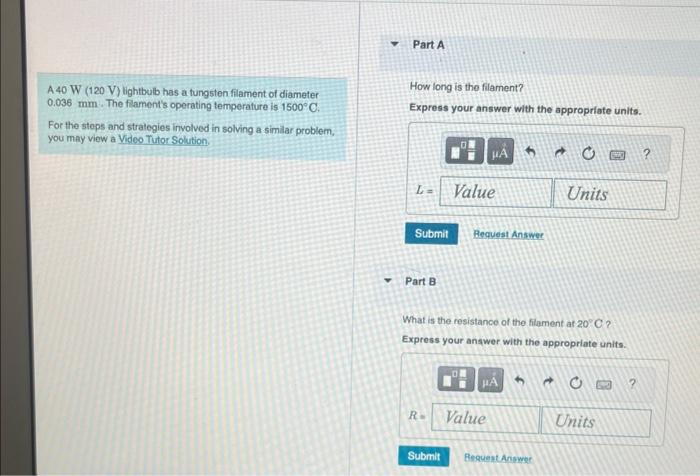 Solved A 40 W(120 V) lightbub has a fungsten filament of | Chegg.com