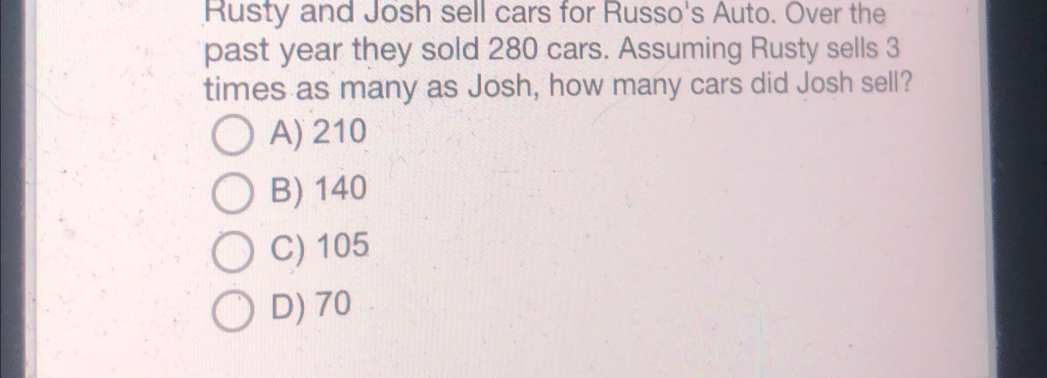 Solved Rusty and Josh sell cars for Russo's Auto. Over the | Chegg.com