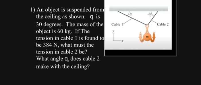 Solved 1) An object is suspended from the ceiling as shown. | Chegg.com
